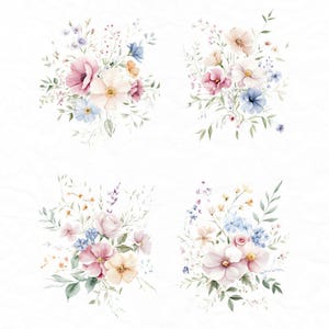 Watercolor Spring Bouquets Clipart Pack, Wedding Invitation Floral ...