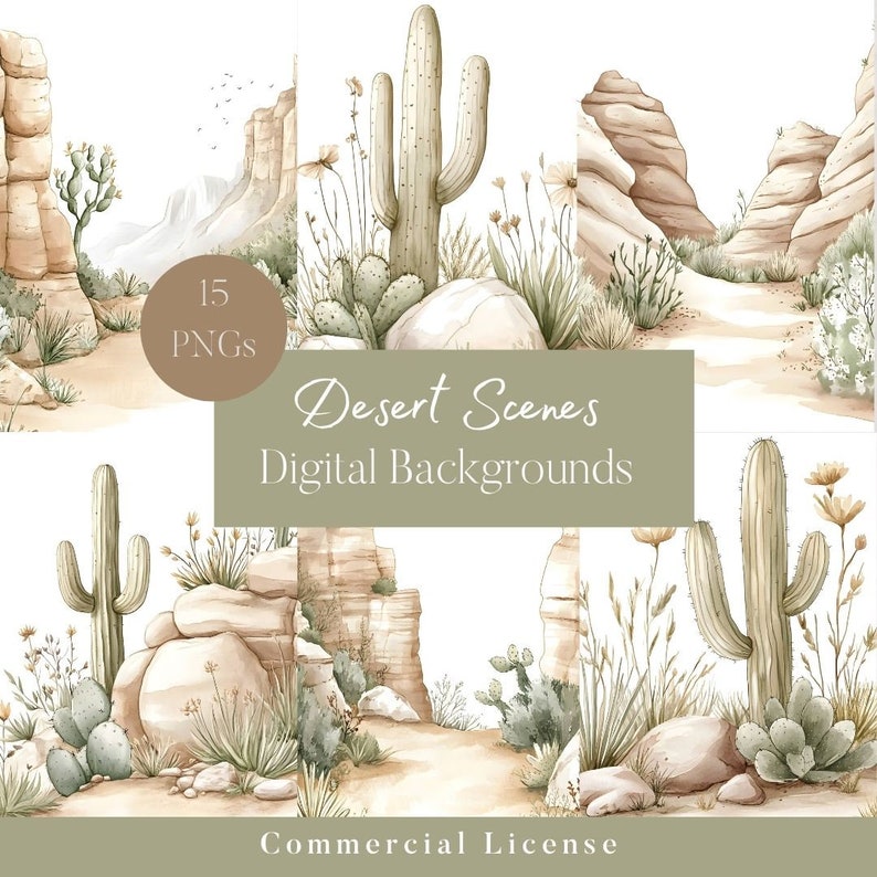 Desert Landscape Background, Watercolor Desert, Grand Canyon, Cactus ...