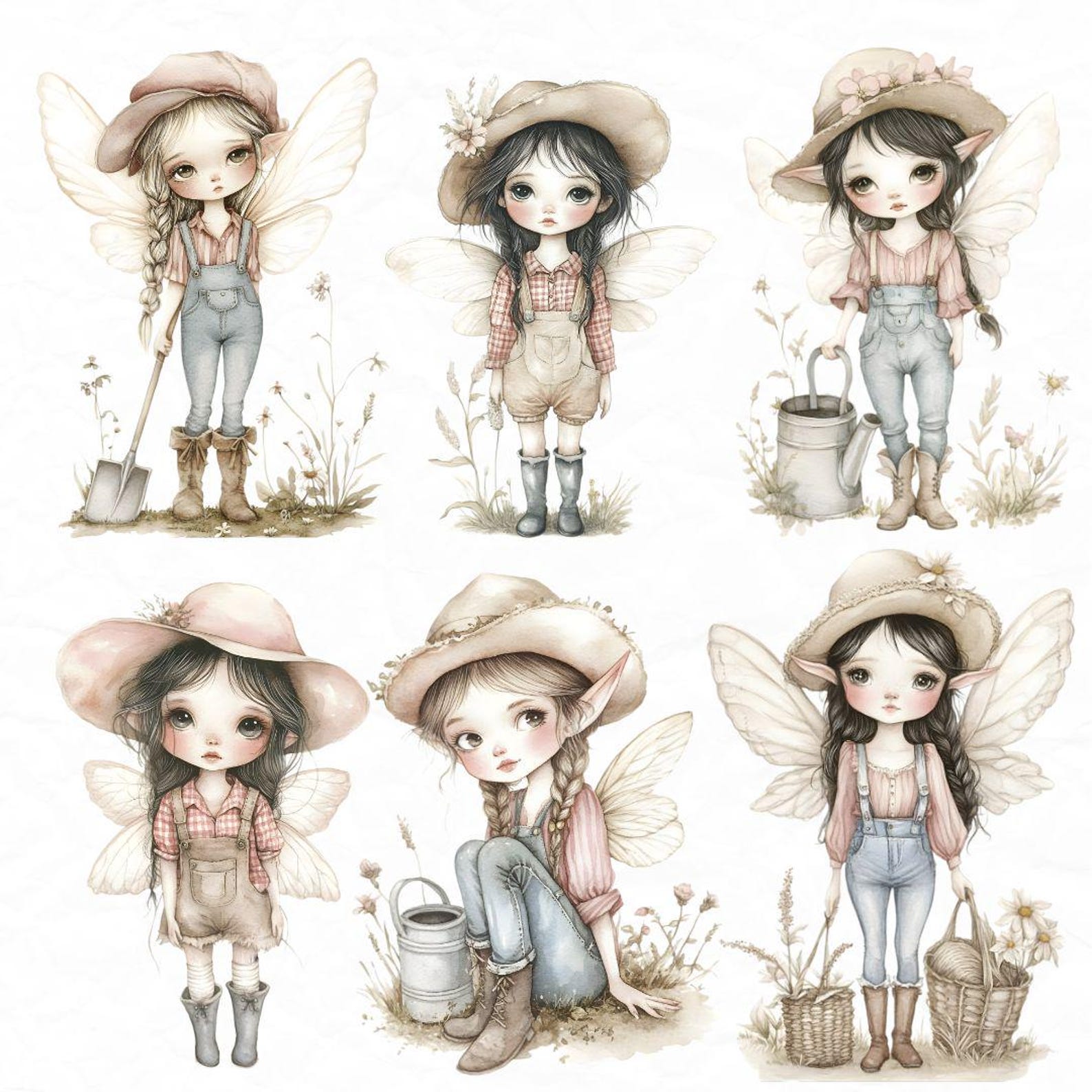 Whimsical Watercolor Fairy Clipart Bundle, Rustic Farm, Nature ...