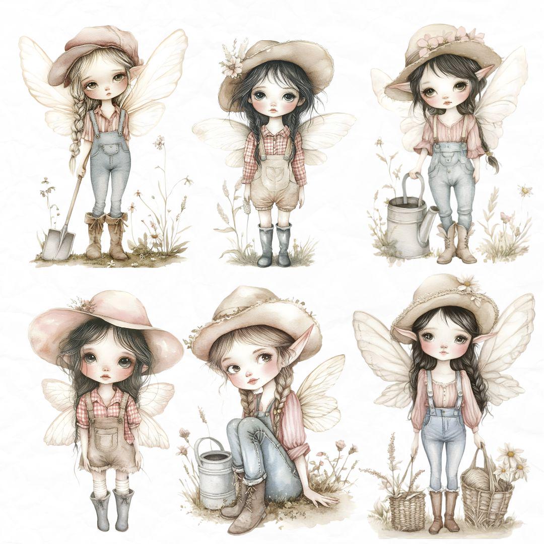 Whimsical Watercolor Fairy Clipart Bundle, Rustic Farm, Nature ...