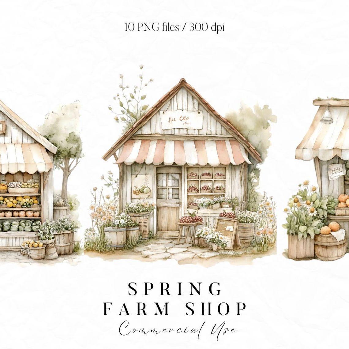 Spring Farm Shop Clipart, Watercolor Spring Images, Spring Farm Clipart ...