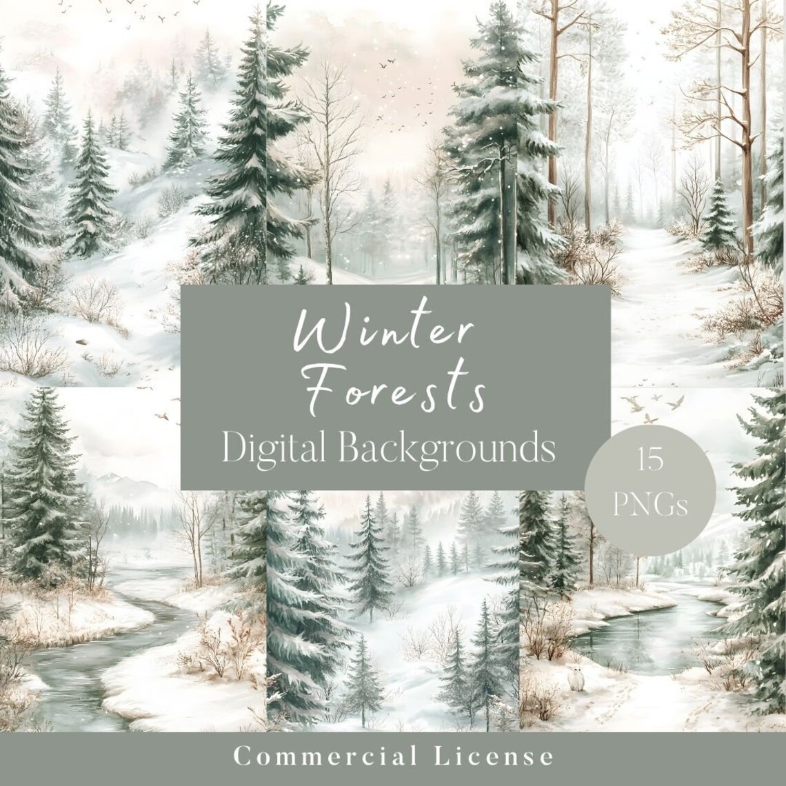 15 Winter Forest Background Scenes, Winter Junk Journal Paper, Snowy ...