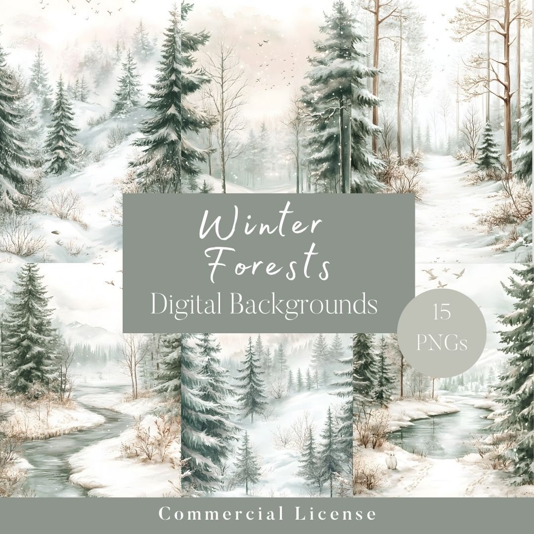 15 Winter Forest Background Scenes, Winter Junk Journal Paper, Snowy ...