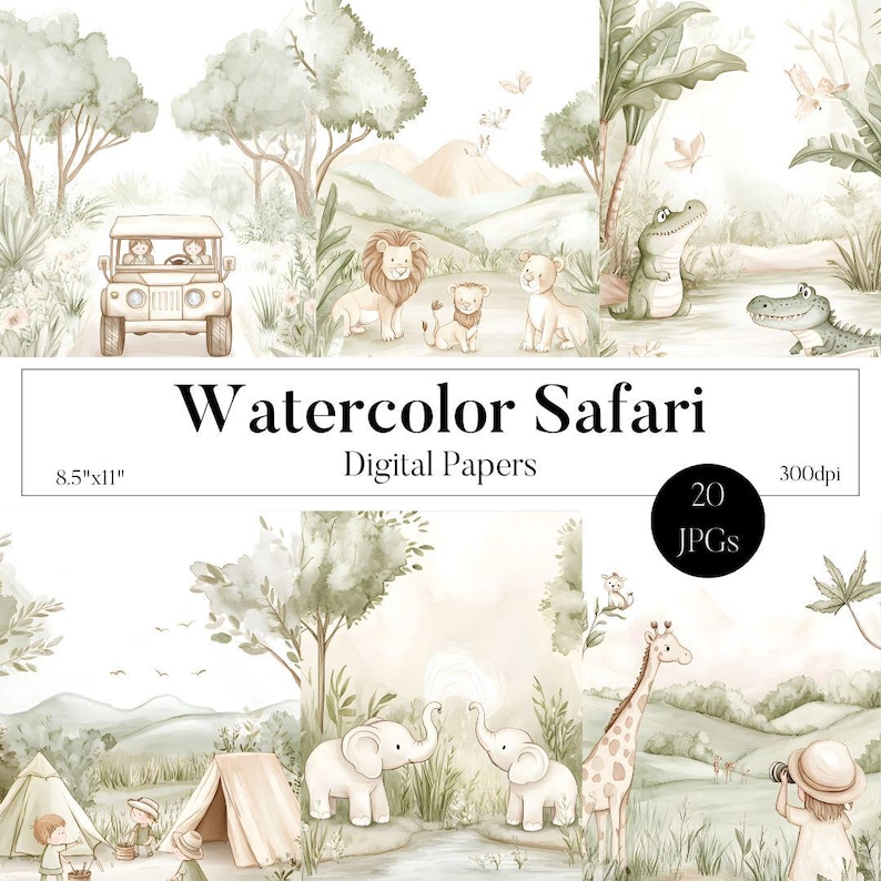 Watercolor Safari Junk Journal Papers, Kids Junk Journal, Safari ...