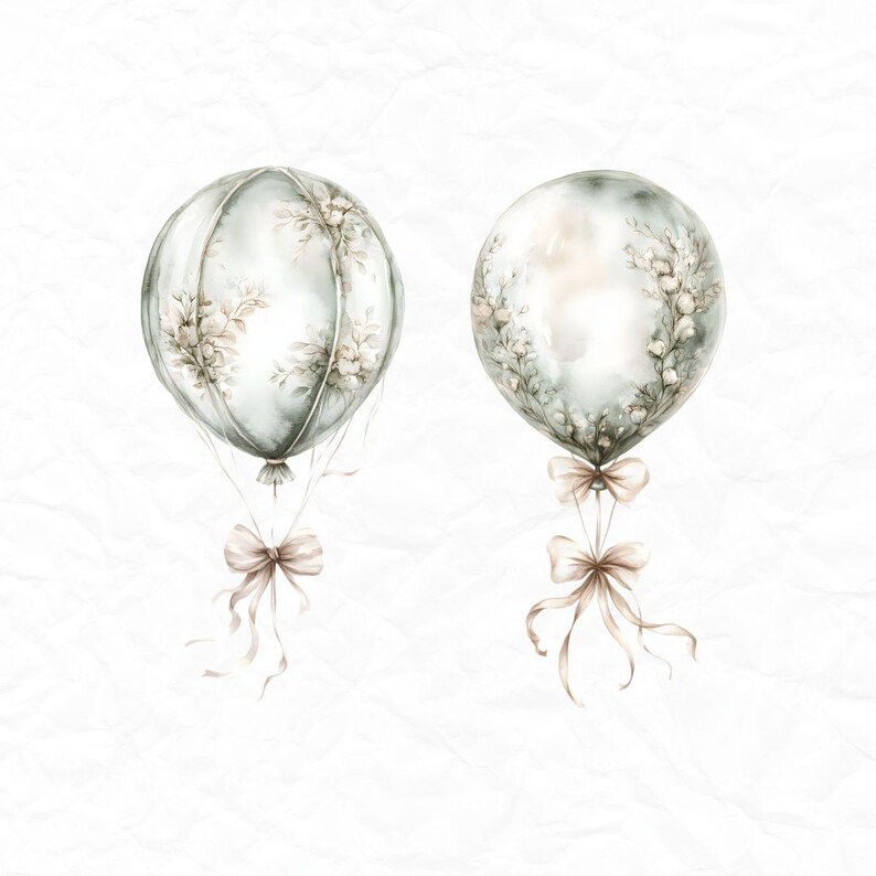 Watercolor Sage Floral Balloon Clipart, Baby Shower Balloon Clipart ...