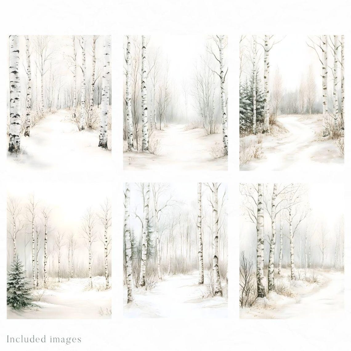24 Snowy Silver Birch Forest Junk Journal Pages, Snowy Landscape ...