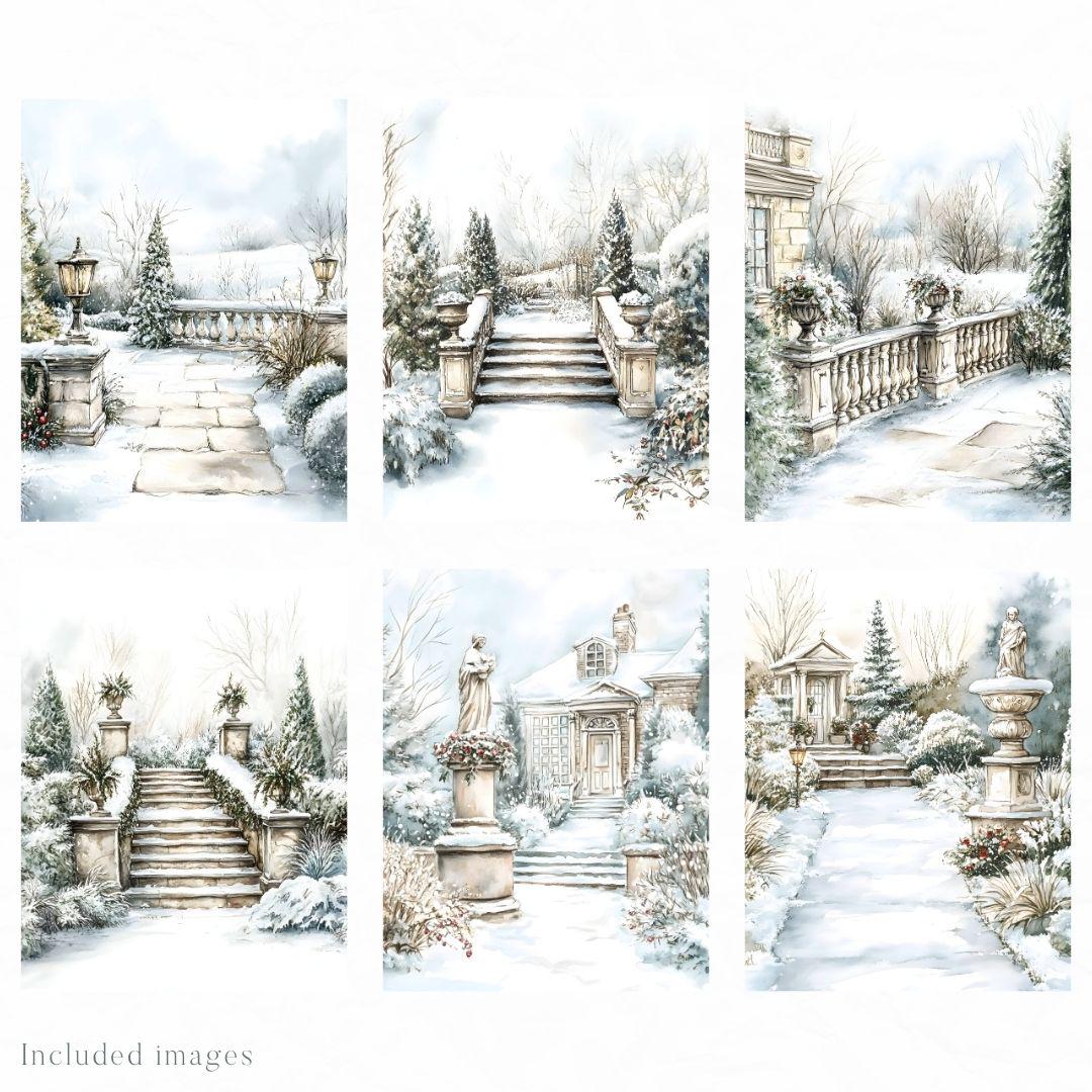 20 Snowy Winter Garden Junk Journal Pages, Snowy Landscape Printable ...