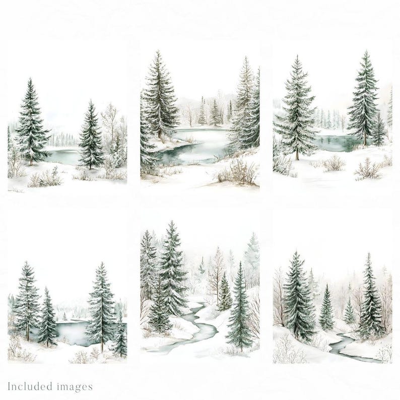 32 Snowy Pine Forest Junk Journal Pages, Winter Landscape Printable ...