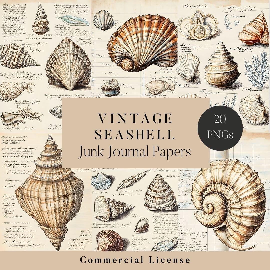 20 Vintage Seashell Junk Journal Papers, - Etsy