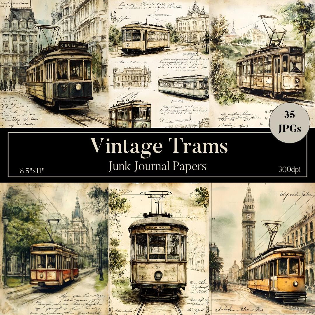 Vintage Tram Junk Journal Download, Transport Scrapbook, Digital ...