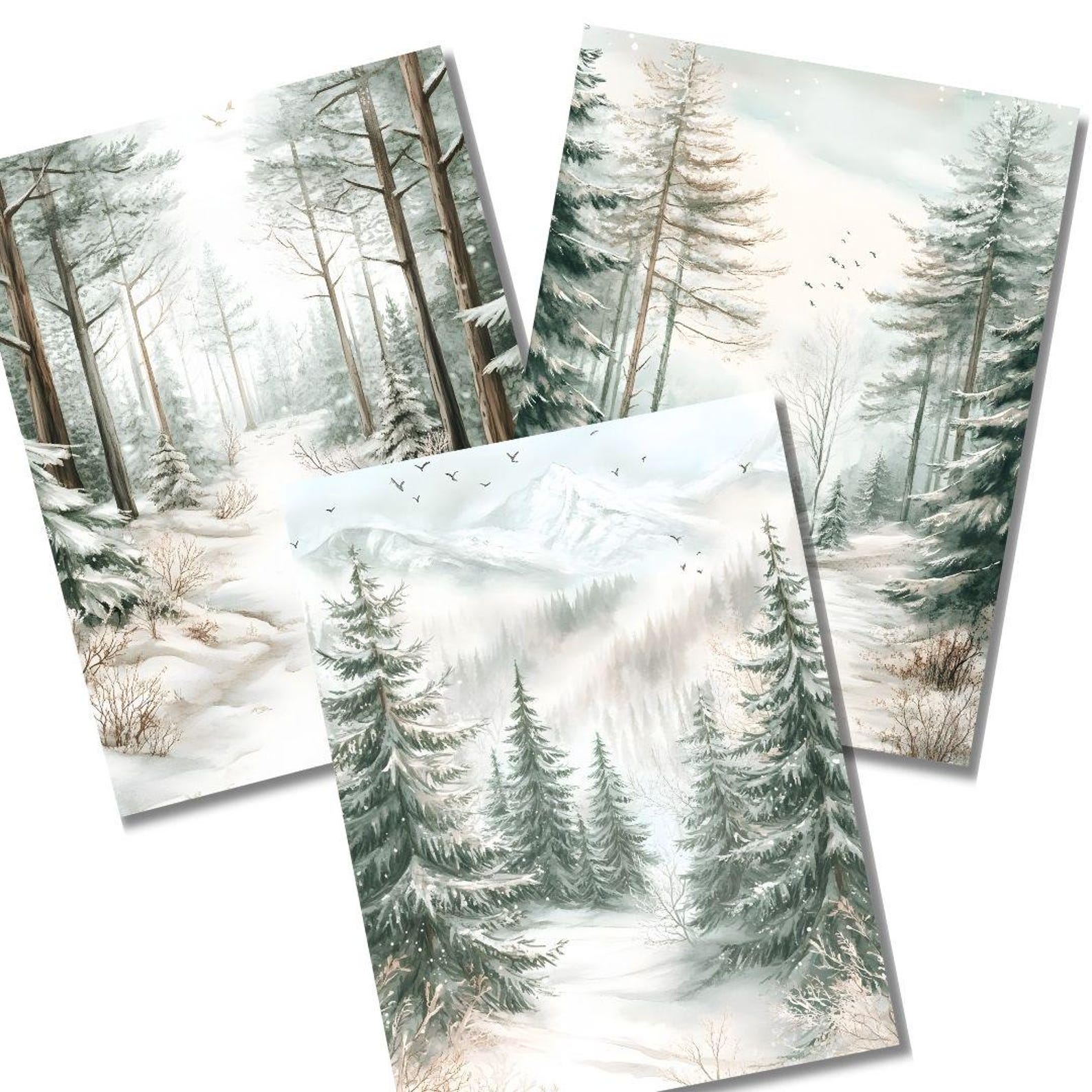 15 Winter Forest Background Scenes, Winter Junk Journal Paper, Snowy ...