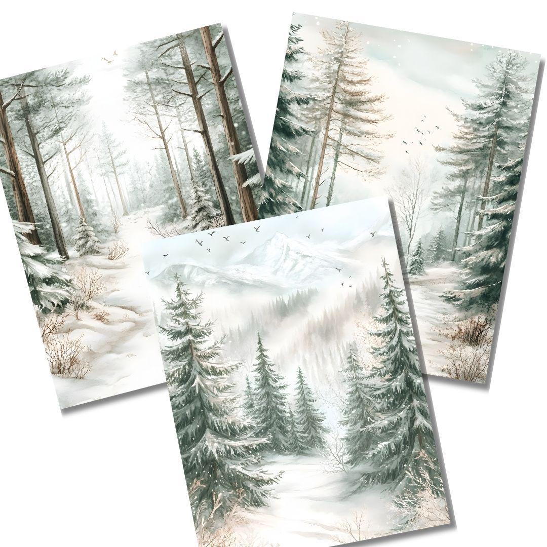 15 Winter Forest Background Scenes, Winter Junk Journal Paper, Snowy ...