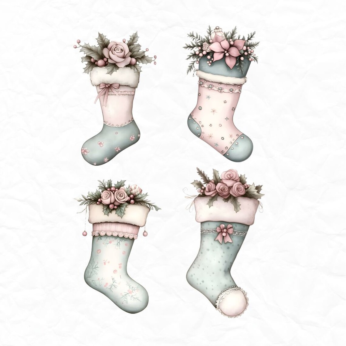 Pink Christmas Stocking Clipart, Girly Christmas, Floral Christmas ...
