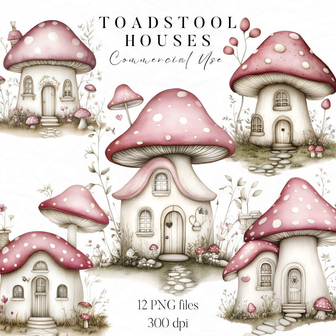 Toadstool Fantasy House, Toadstool Cottage, Cottagecore Clipart ...