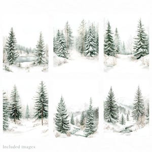 32 Snowy Pine Forest Junk Journal Pages, Winter Landscape Printable ...