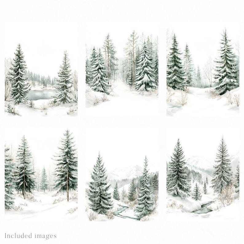 32 Snowy Pine Forest Junk Journal Pages, Winter Landscape Printable ...