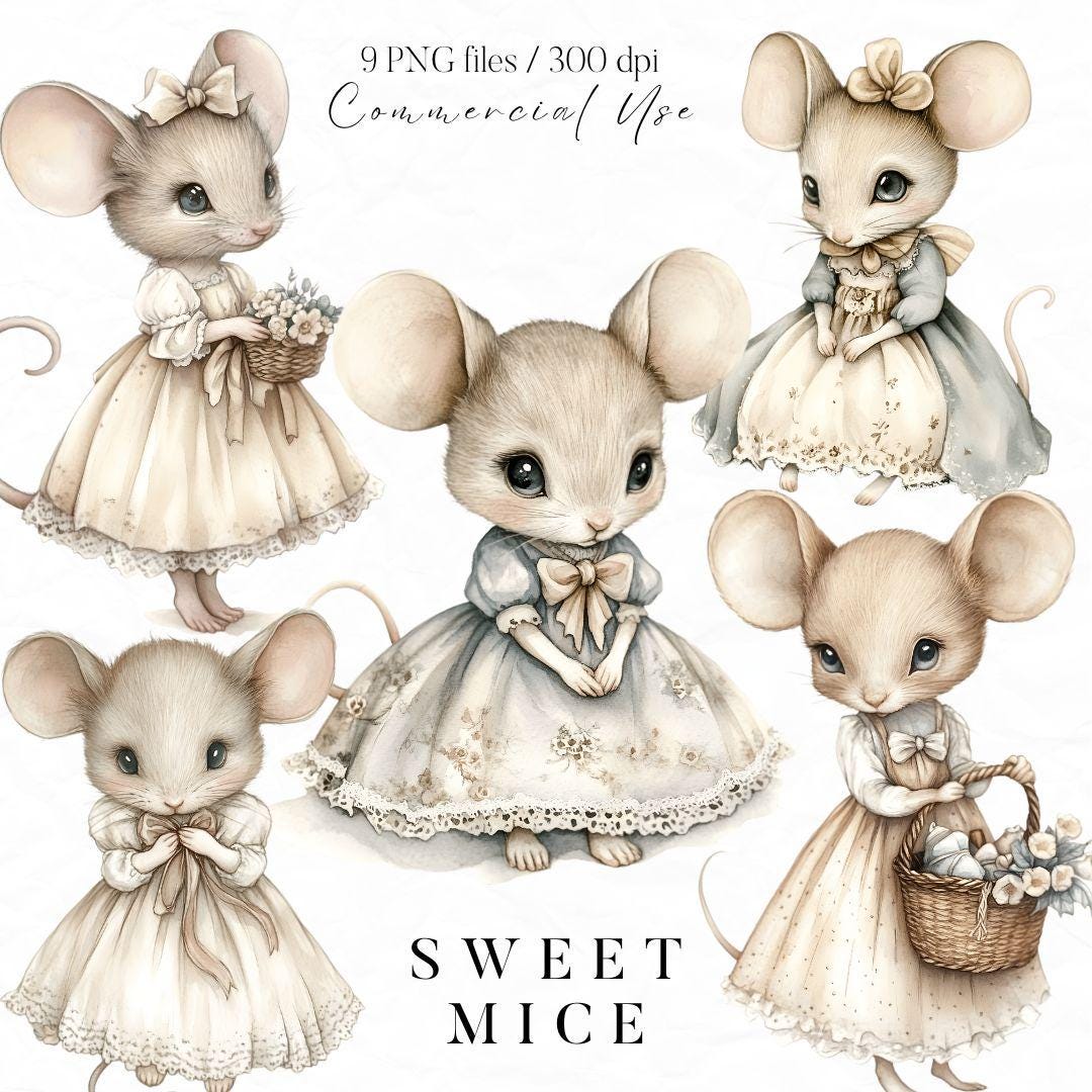 Watercolor Mouse Clipart, Mouse Family, Nursery Clipart, Woodland ...