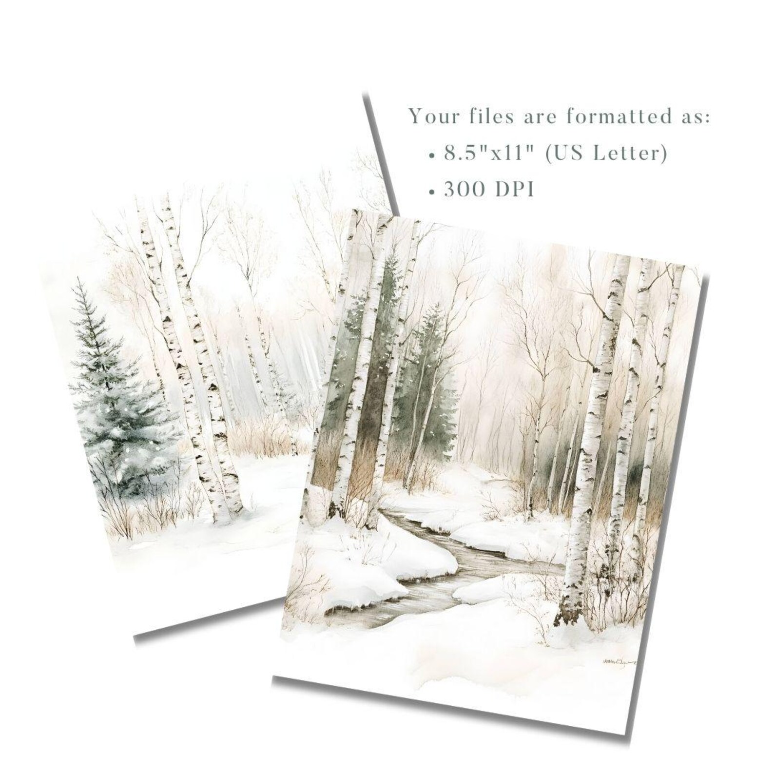 24 Snowy Silver Birch Forest Junk Journal Pages, Snowy Landscape ...