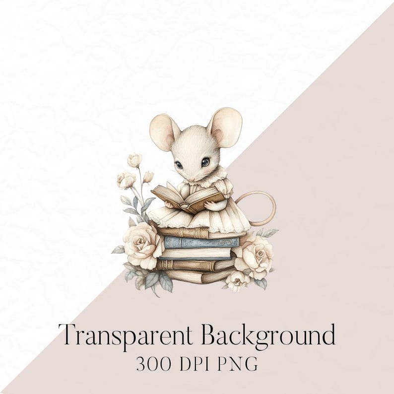 Reading Mice Clipart, Watercolor Animal Clipart, Vintage Animal Clipart ...