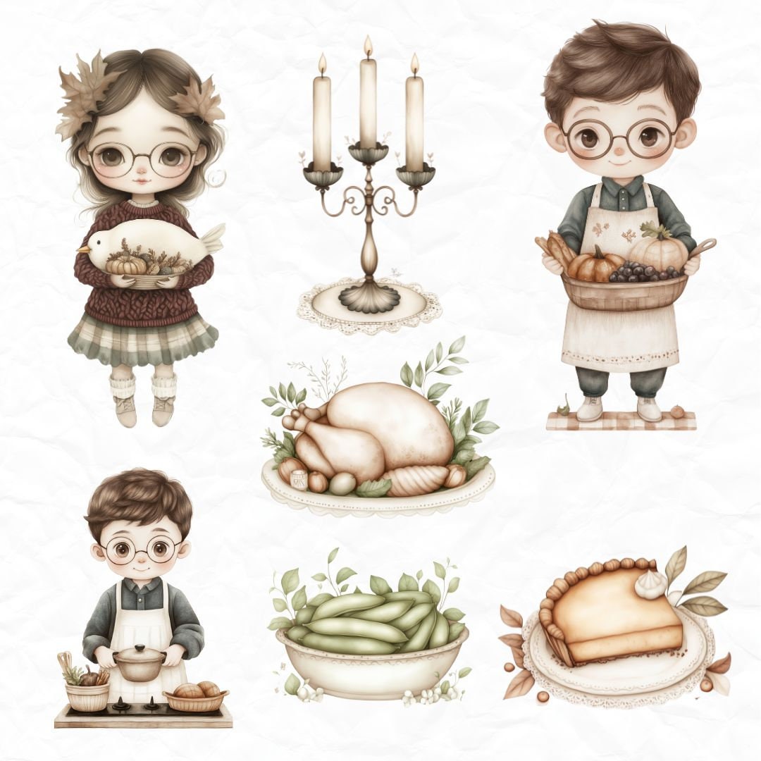 Thanksgiving Dinner Clipart, Roast Turkey, Fall PNG, Pumpkin Clipart ...