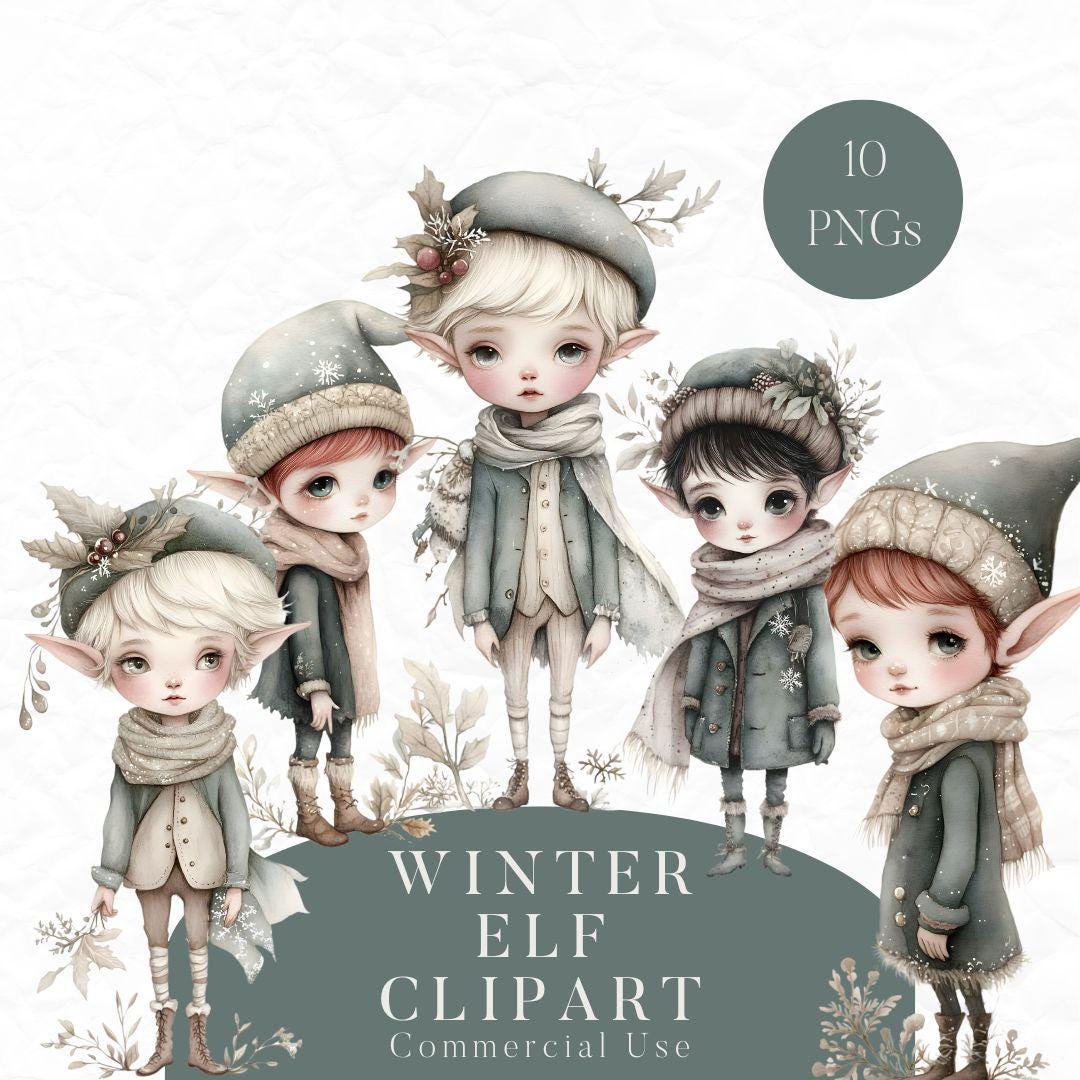 Winter Elf Clipart, Snowflake Clipart, Whimsical Winter Clipart, Cozy ...