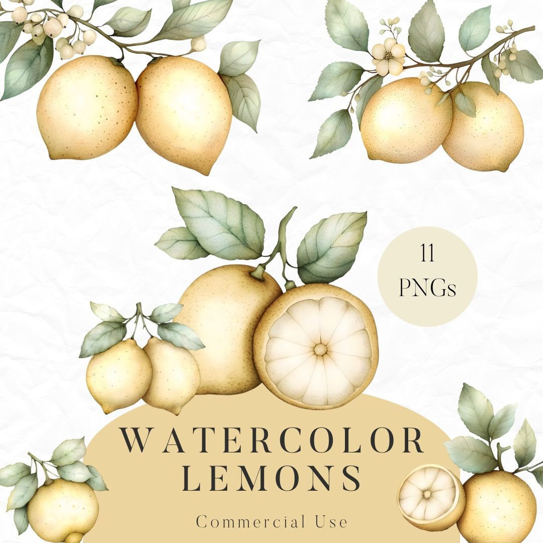 Lemon Watercolor Clipart, Lemon PNG, Watercolor Floral, Watercolor ...