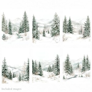 32 Snowy Pine Forest Junk Journal Pages, Winter Landscape Printable ...