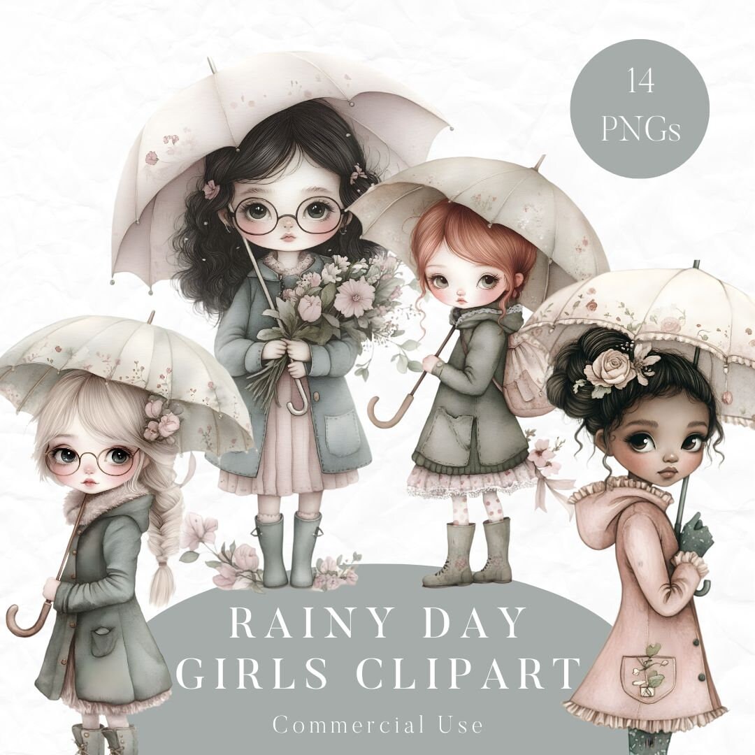 Rainy Day Girls Clipart, Winter Girls, Autumn Clipart, Winter Clipart ...
