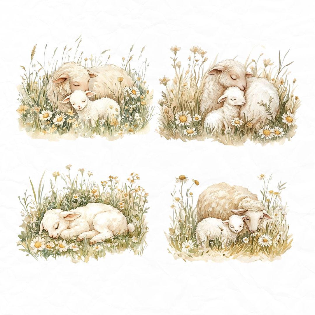 Spring Lamb Clipart, Cute Lamb PNG, Spring Animals Clipart Pack, Farm ...