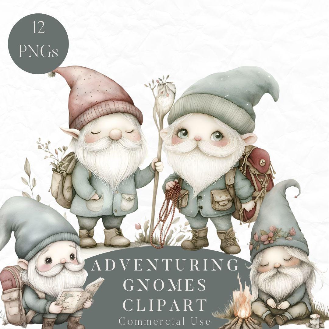 Watercolor Gnome Adventure Clipart Bundle, Cute Gnome Illustrations ...
