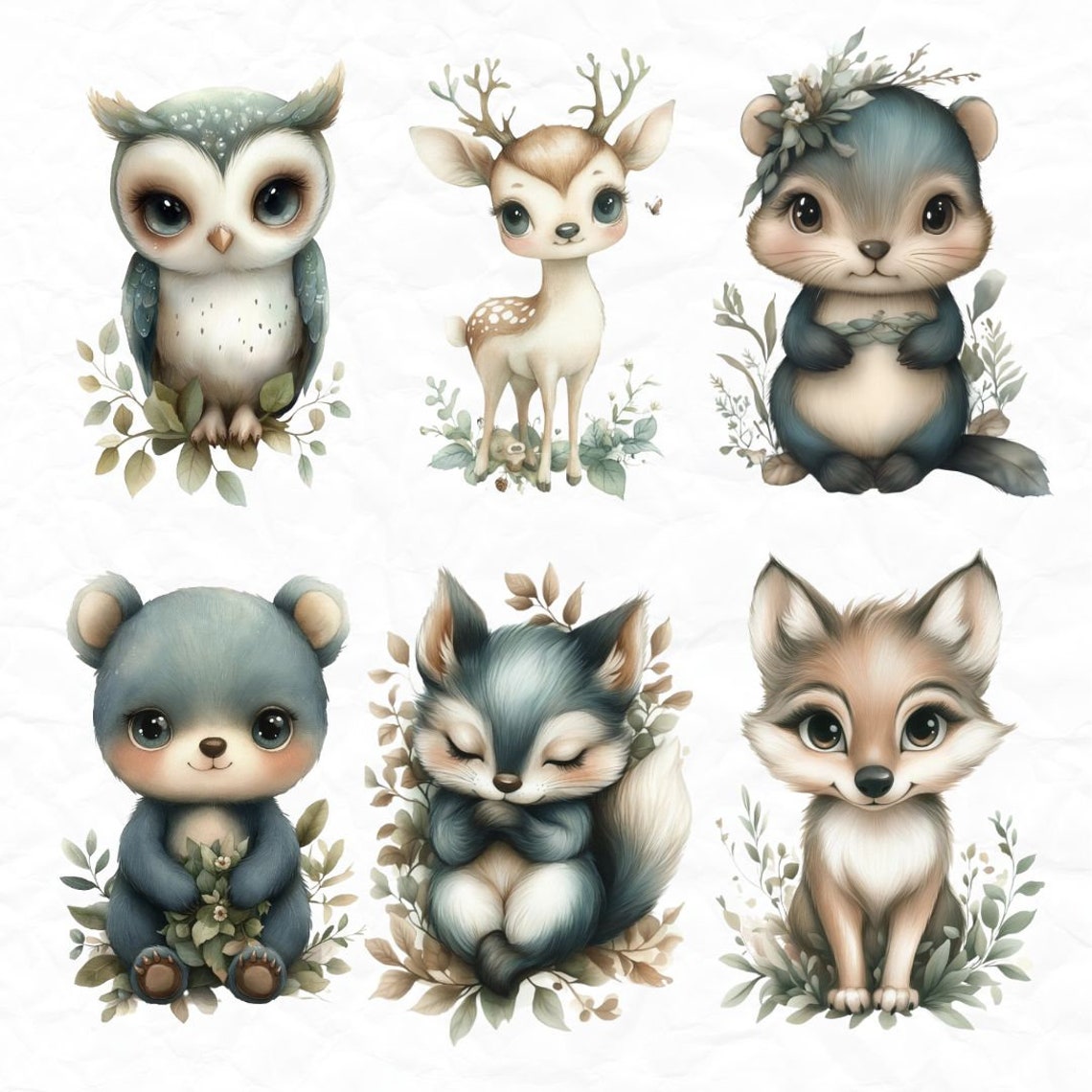 Baby Woodland Animals Clipart Bundle, Cute Forest Animals, Nursery Clip ...