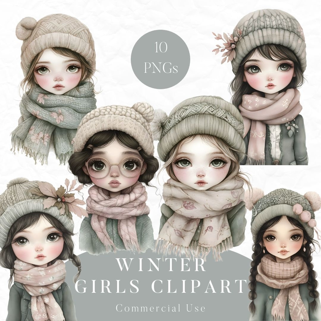 Cozy Winter Girls Clipart, Kawaii Girls, Cute Girls Clipart, Winter PNG ...