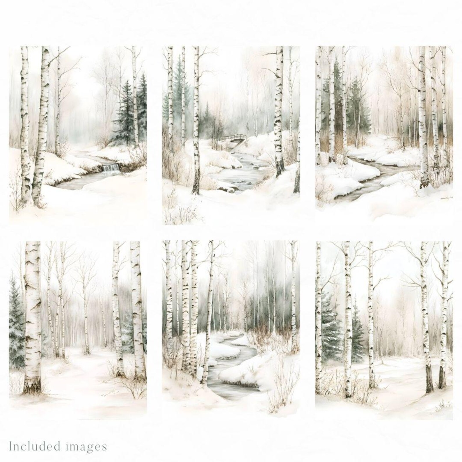 24 Snowy Silver Birch Forest Junk Journal Pages, Snowy Landscape ...