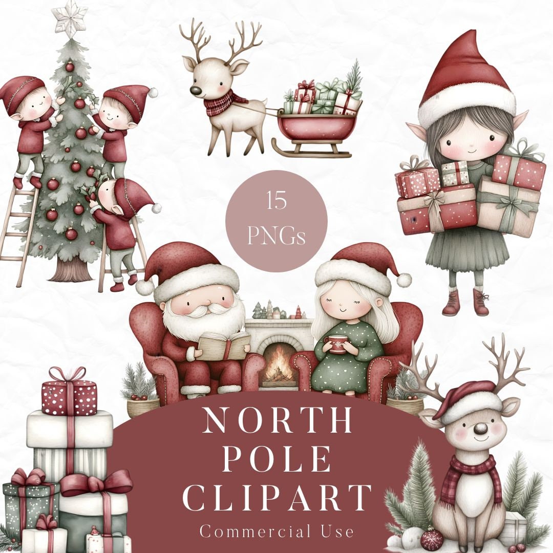 North Pole Clipart, Santa's Village, Christmas Clipart, Elf Clipart ...