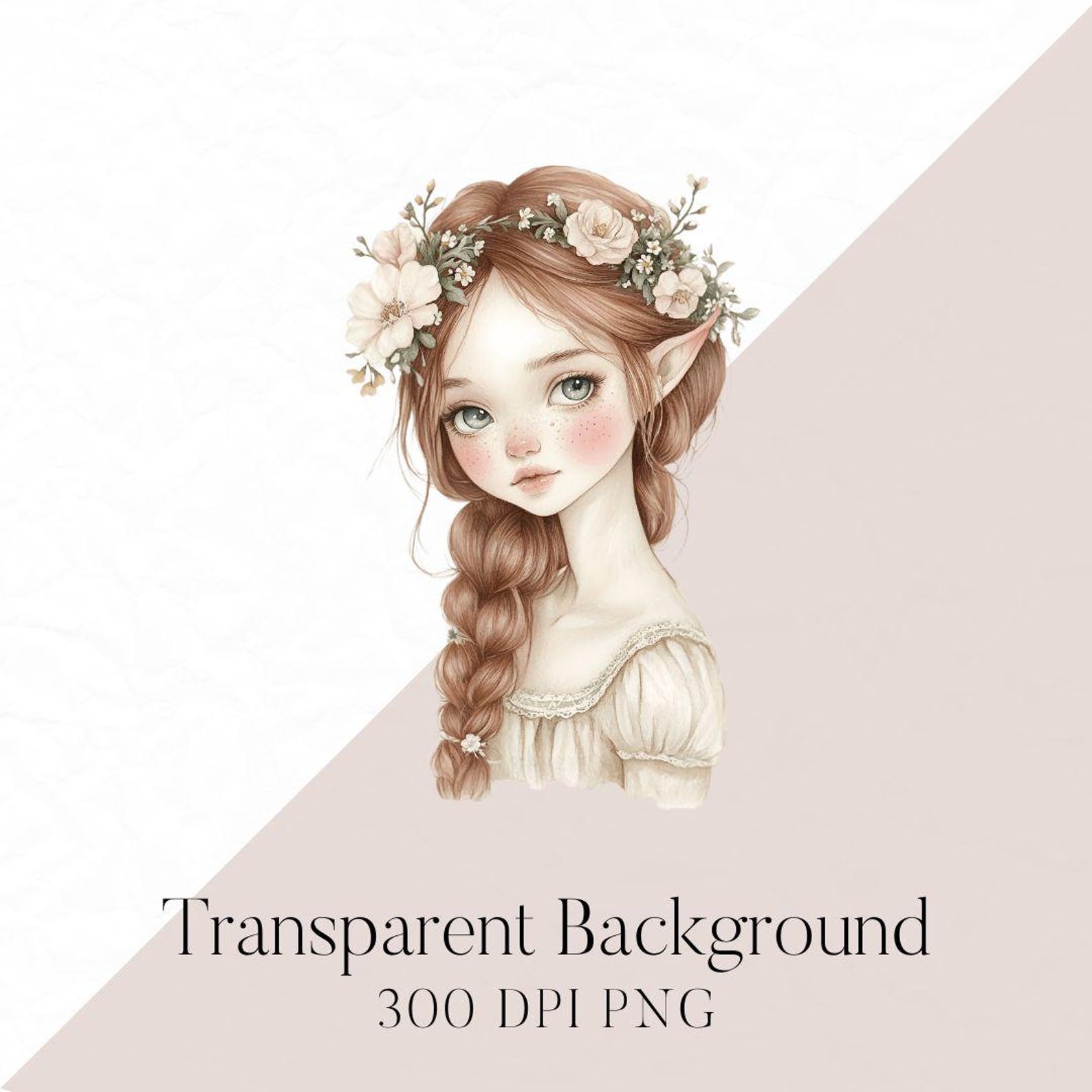 Meadow Elf Portrait Clipart, Flower Fairy Clipart, Spring Floral ...
