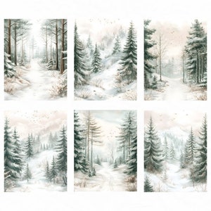 15 Winter Forest Background Scenes, Winter Junk Journal Paper, Snowy ...