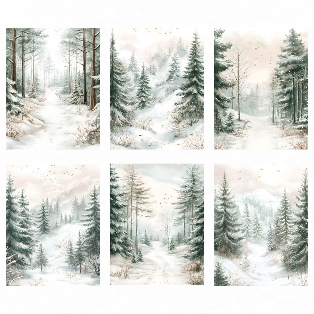 15 Winter Forest Background Scenes, Winter Junk Journal Paper, Snowy ...