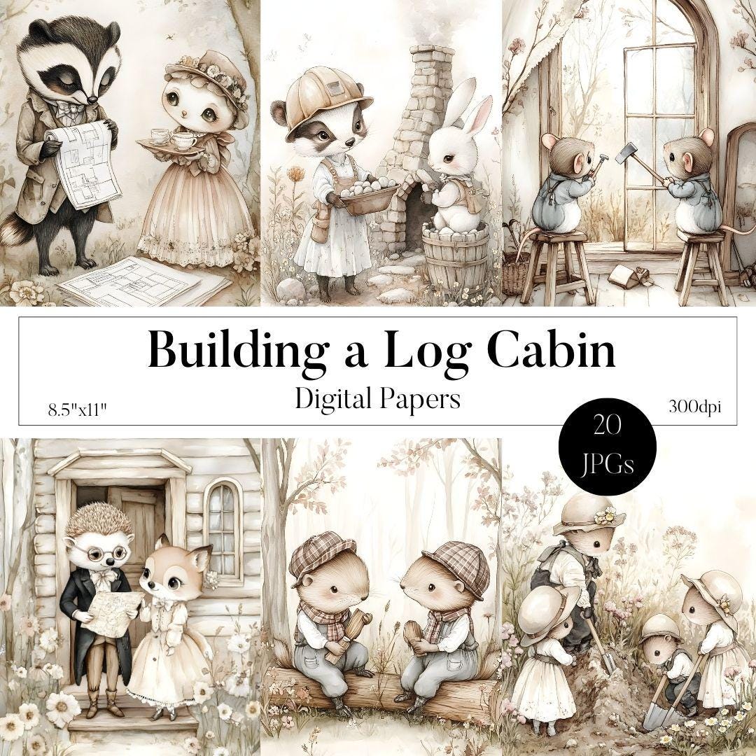 Animal Log Cabin Junk Journal, Watercolor Woodland Animals, Log Cabin ...