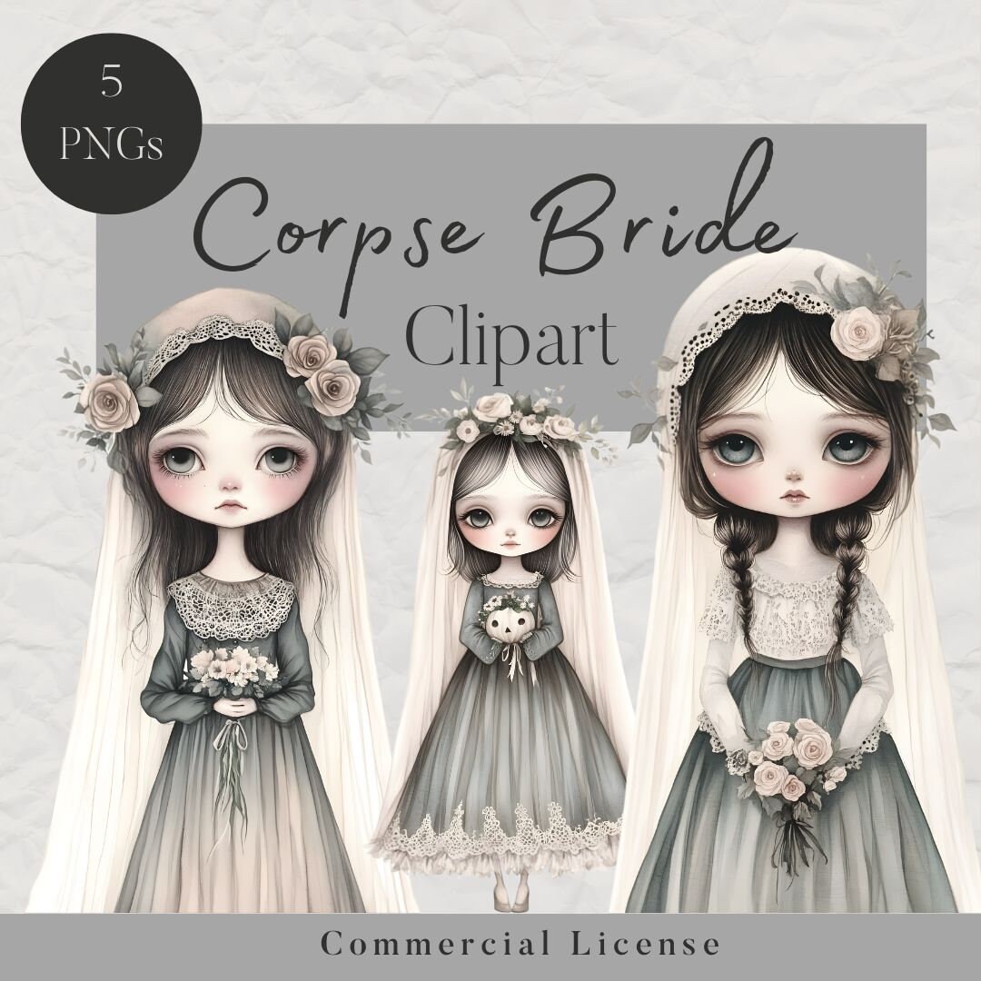 Corpse Bride Clipart, Ghost Clipart, Spooky PNG, Whimsical Halloween ...