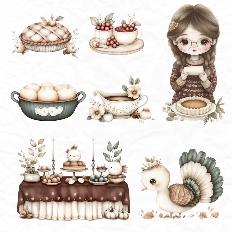 Thanksgiving Dinner Clipart, Roast Turkey, Fall PNG, Pumpkin Clipart ...