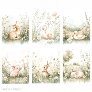 Watercolor Spring Farm Animals Digital Papers, Farm Animal Junk Journal ...