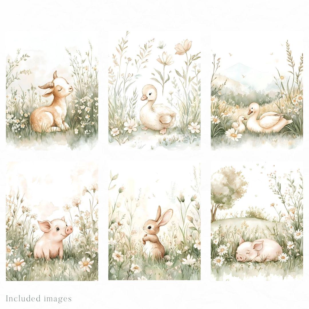 Watercolor Spring Farm Animals Digital Papers, Farm Animal Junk Journal ...