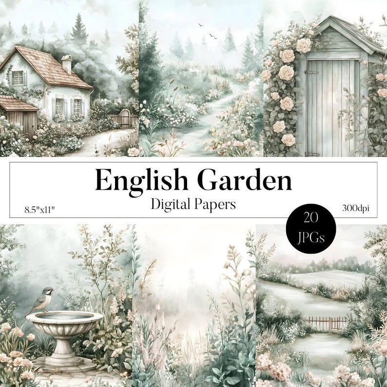 20 English Garden Watercolor Junk Journal Pages, Garden Printable Paper ...
