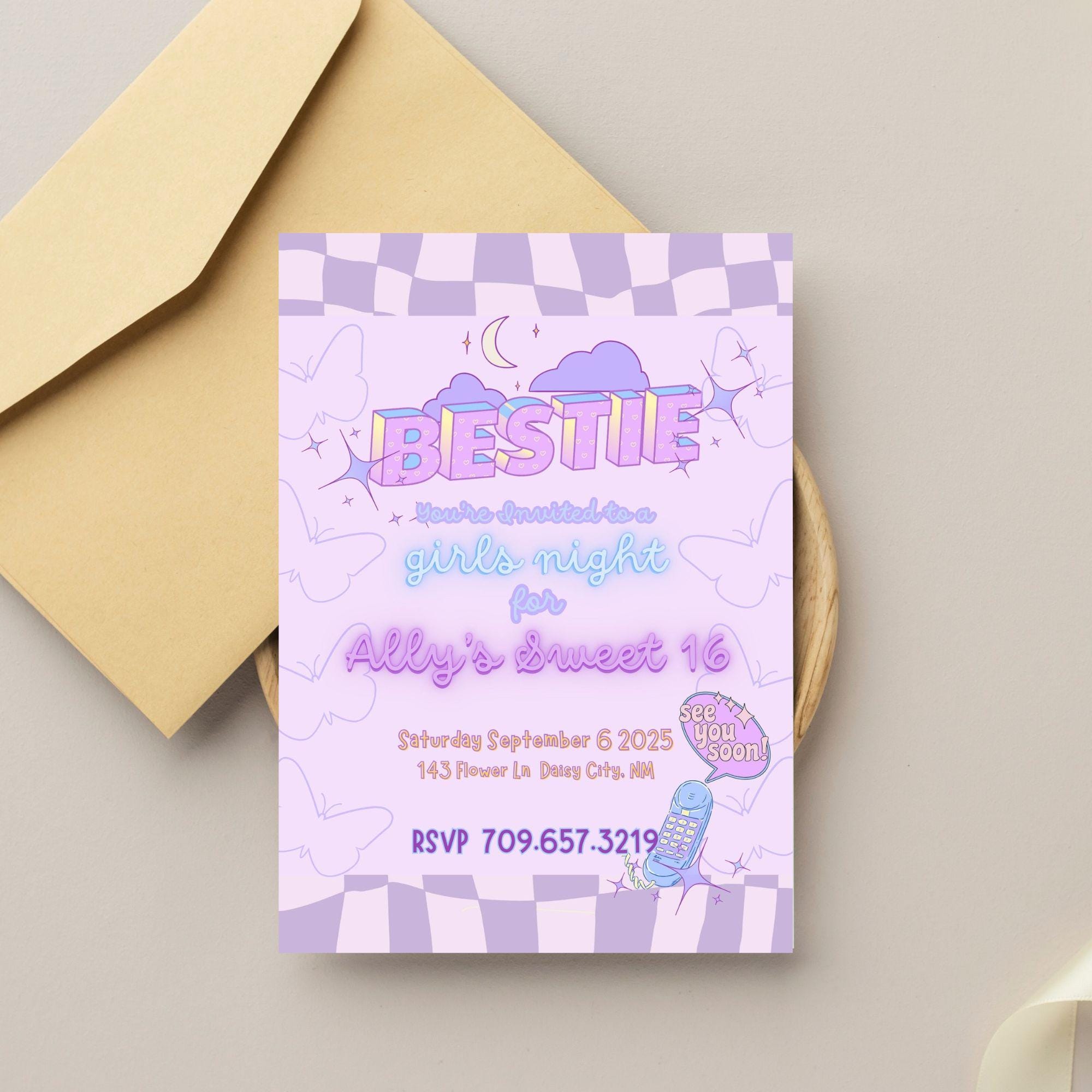 Girls Night Birthday Canva Invite Template - Etsy