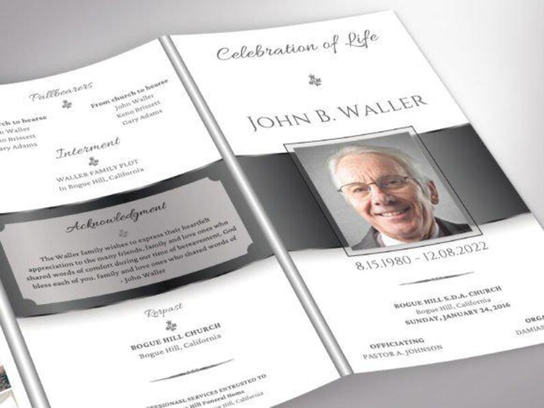 White and Black Legal Trifold Funeral Program Template – Honor a Life ...