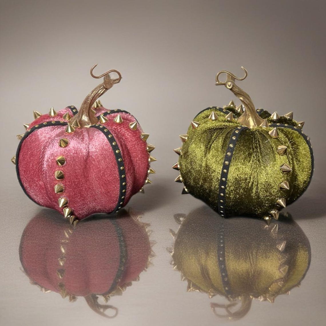 Velvet Wrapped Pumpkins | Green or Pink | Gothic Fall Decor With Gold ...