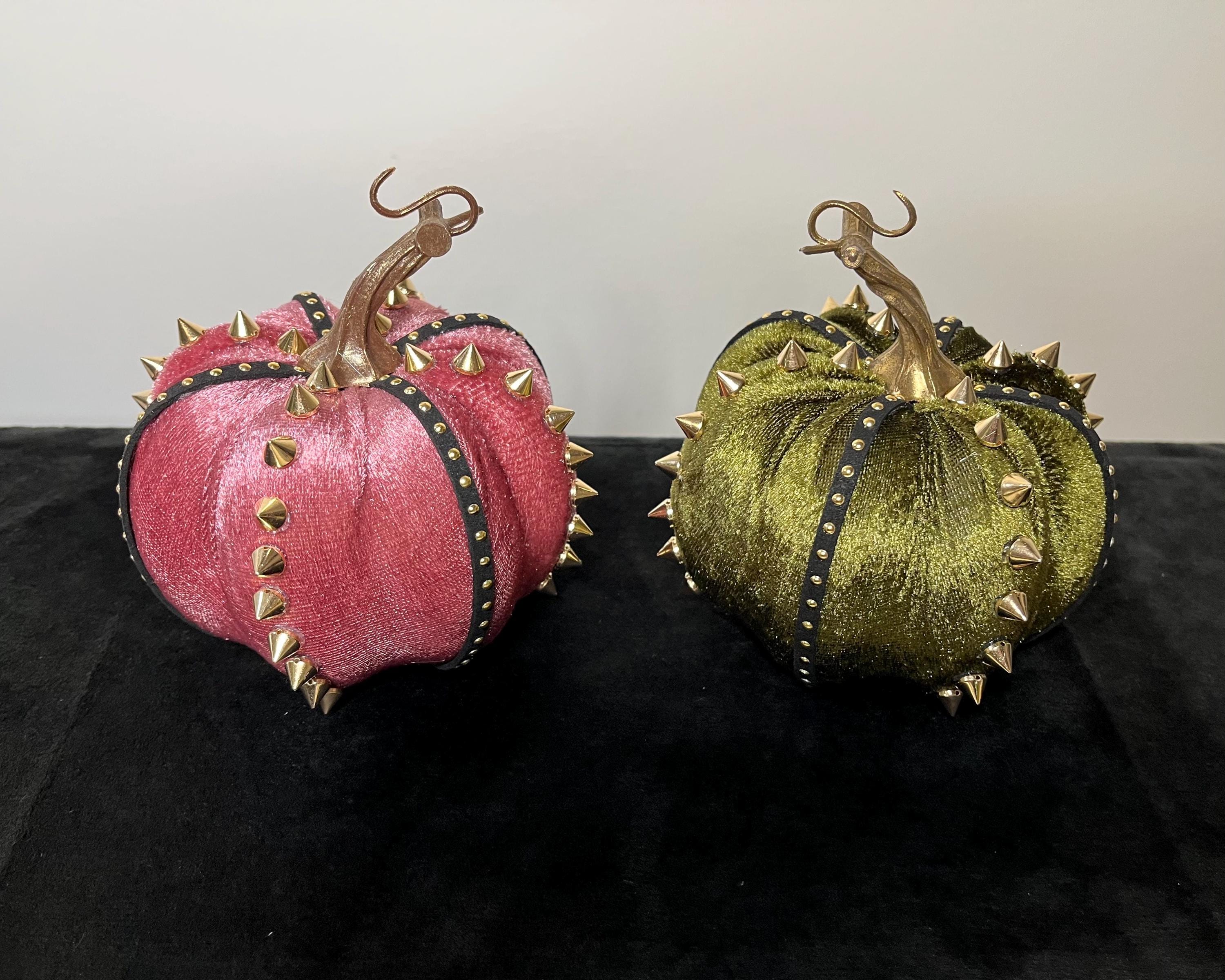 Velvet Wrapped Pumpkins | Green or Pink | Gothic Fall Decor With Gold ...