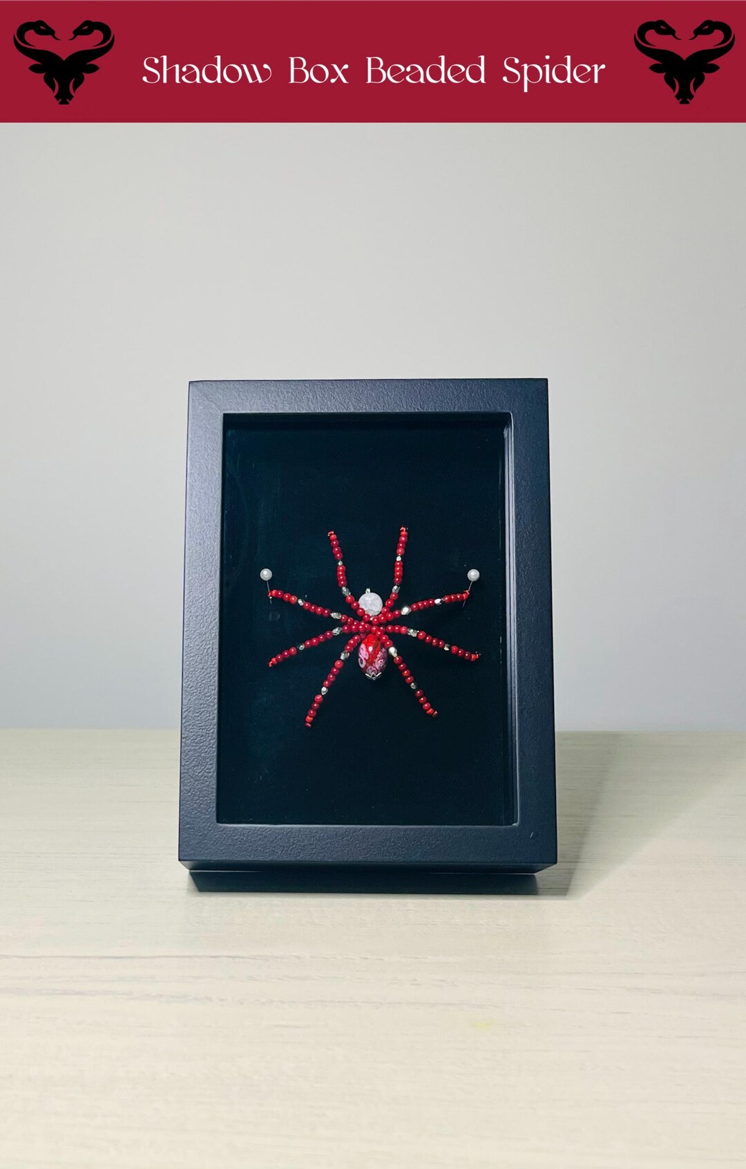 Red Glass Beaded Spider Shadow Box - Etsy