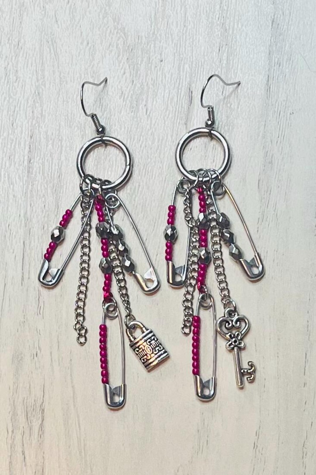 Lock & Key Safety Pin Punk Fashion Earrings - Etsy