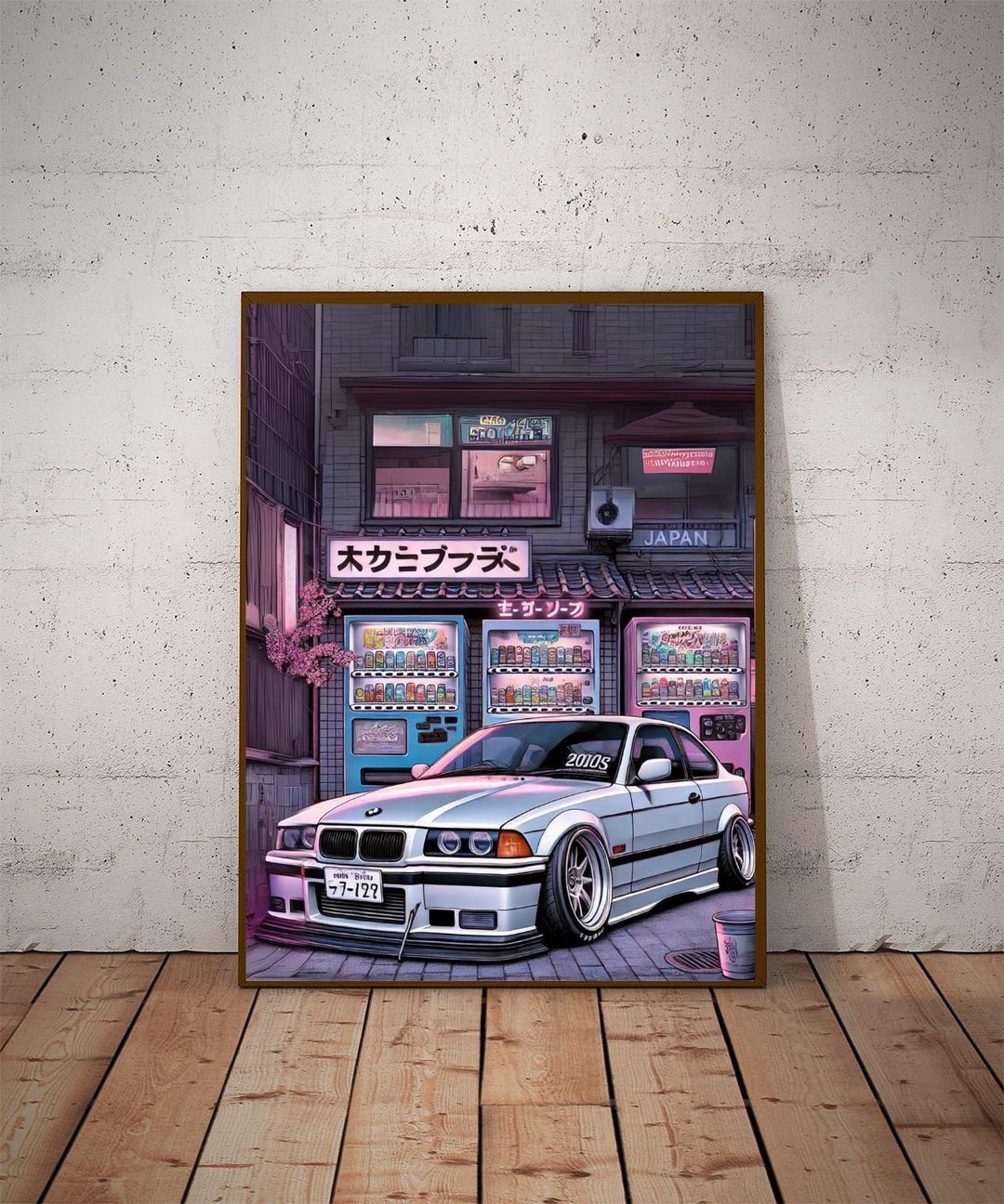 BMW E36 Japanese Aesthetic Art Print, Vaporwave Car Racing Decor Poster ...